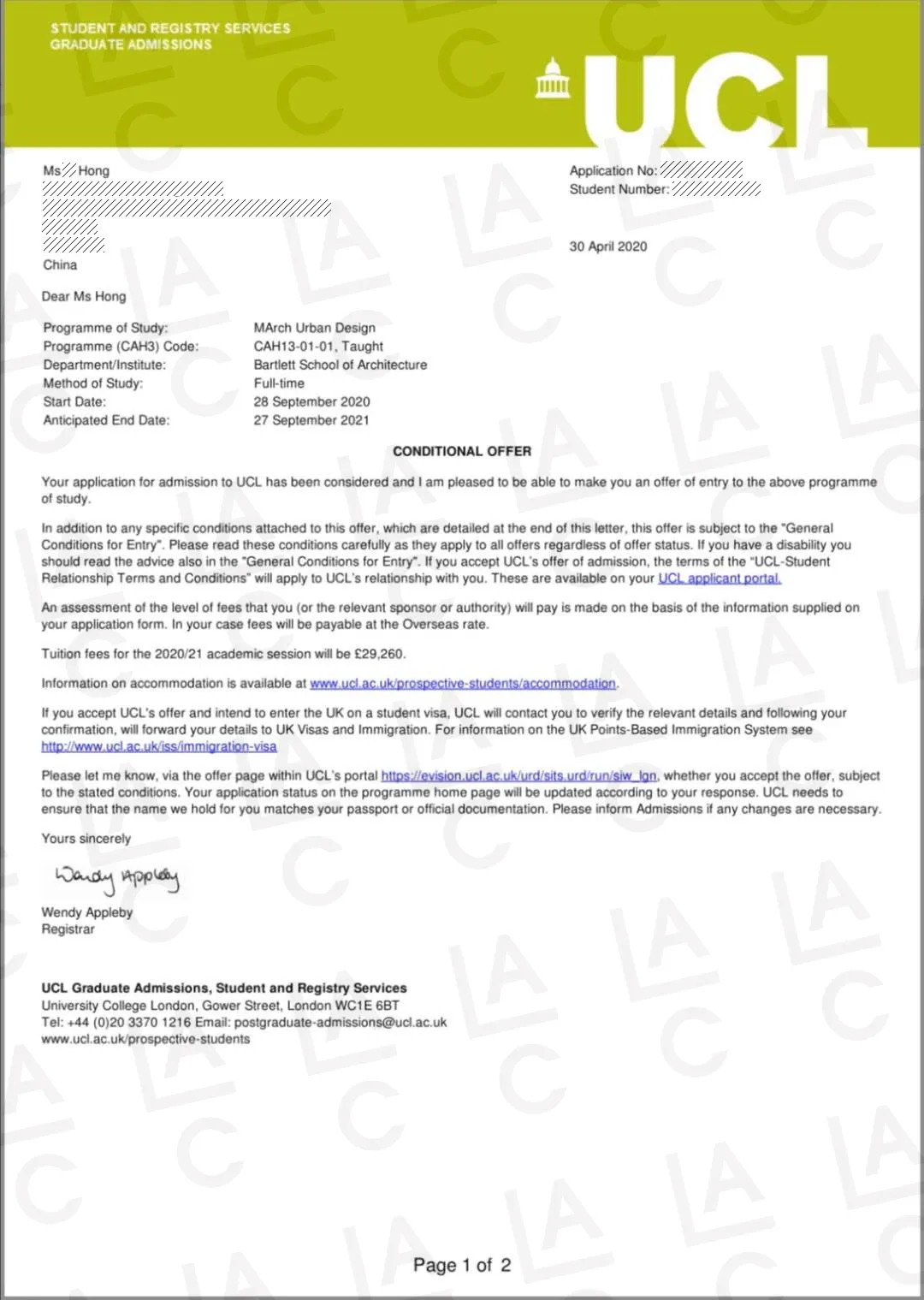 20FALL优秀学员 | 以理想主义为弓，一举夺得UCL、AA两大英校offer